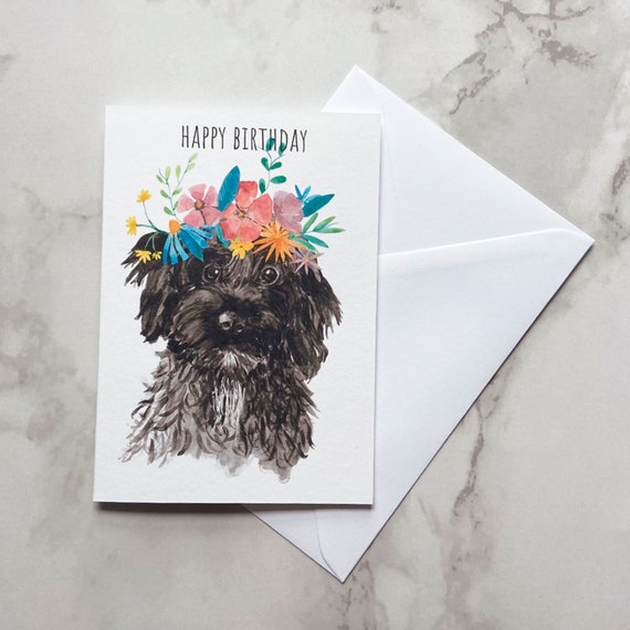 Black Cavapoo Card Cavapoo Birthday Card Cockapoo Birthday | Etsy
