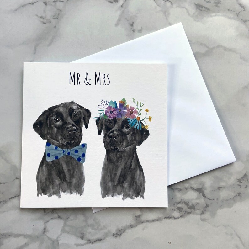 Black Labrador Wedding Card: Watercolor Mr & Mrs Dog Card - Etsy
