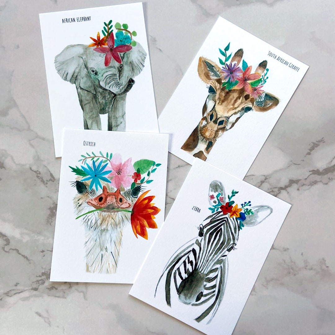 Wild Animal Postcard Set, Wild Animal Mini Prints, Animal Postcards ...