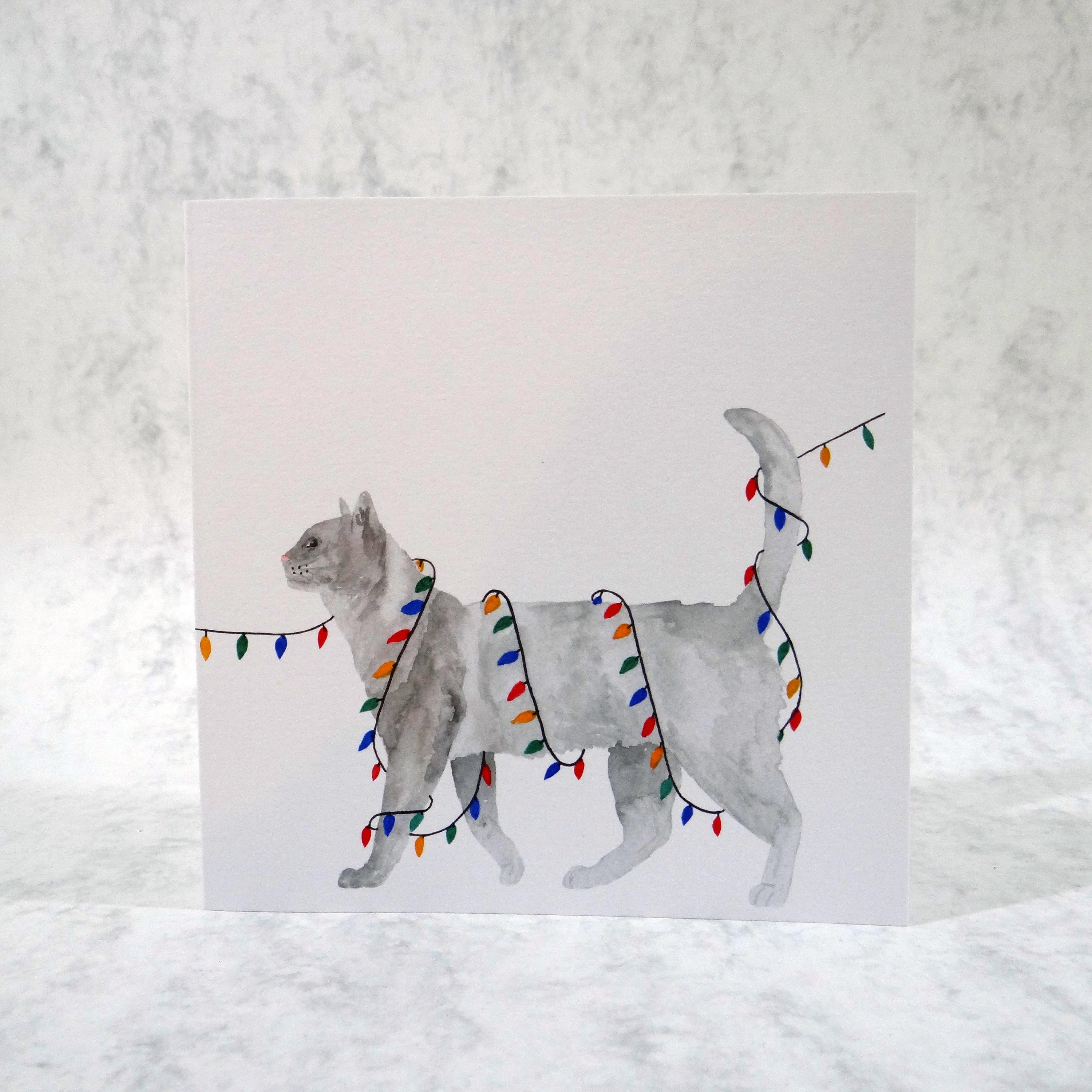 Christmas Cat Card, Cat Christmas Card, Grey Cat Card, Cat Card, Card ...