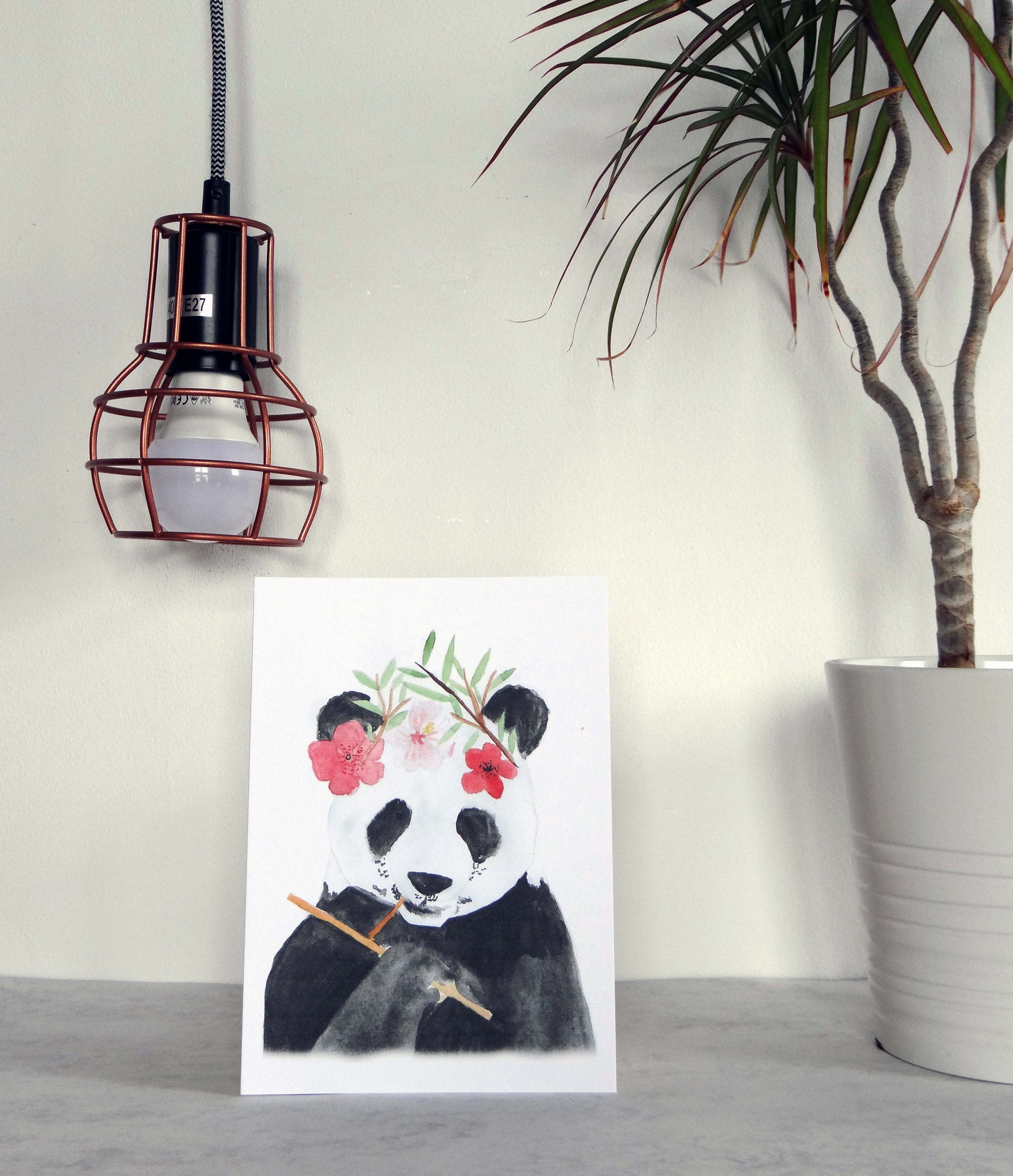 Panda Art Print, Animal Print, Floral Wall Print, Wild Animal Art Print ...