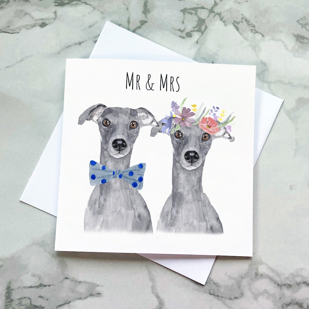 Whippet Wedding Card, Mr & Mrs Wedding Card, Whippet Love Card, Whippet ...