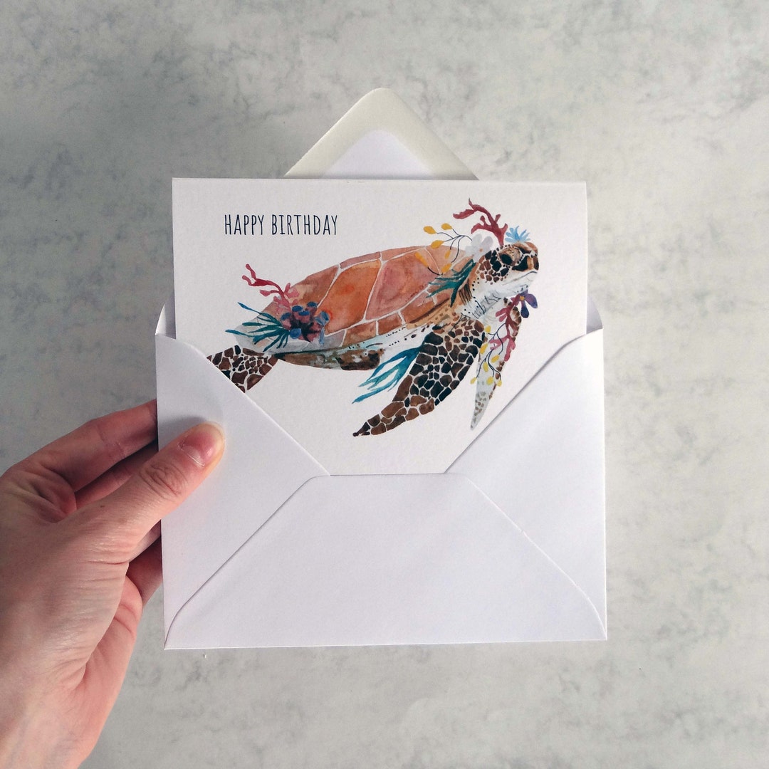 Sea Turtle Birthday Card: Personalize Animal Card - Etsy