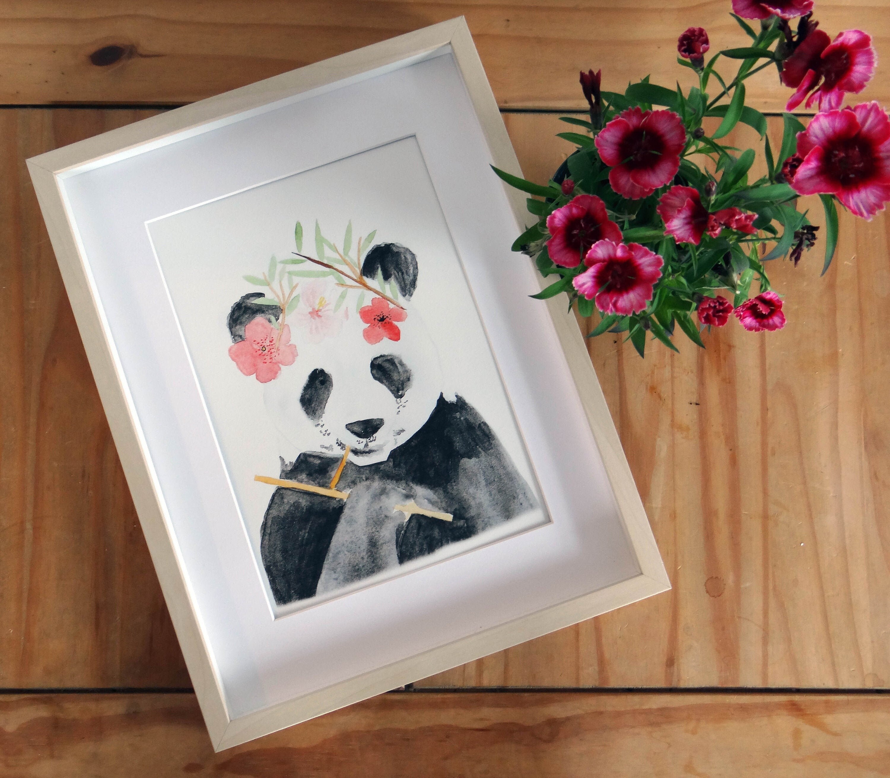 Panda Art Print Animal Print Floral Wall Print Wild Animal - Etsy UK