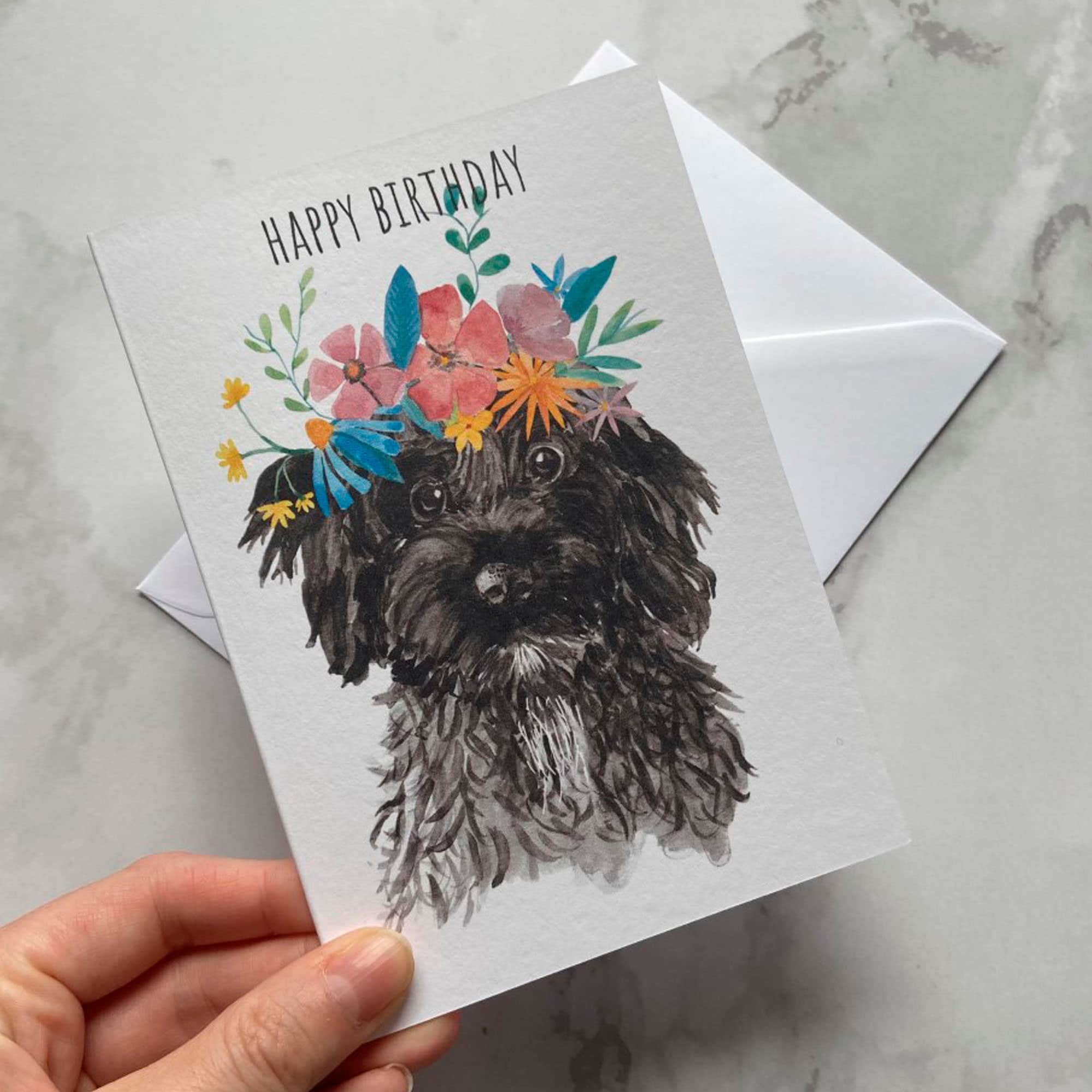 Black Cavapoo Card Cavapoo Birthday Card Cockapoo Birthday | Etsy