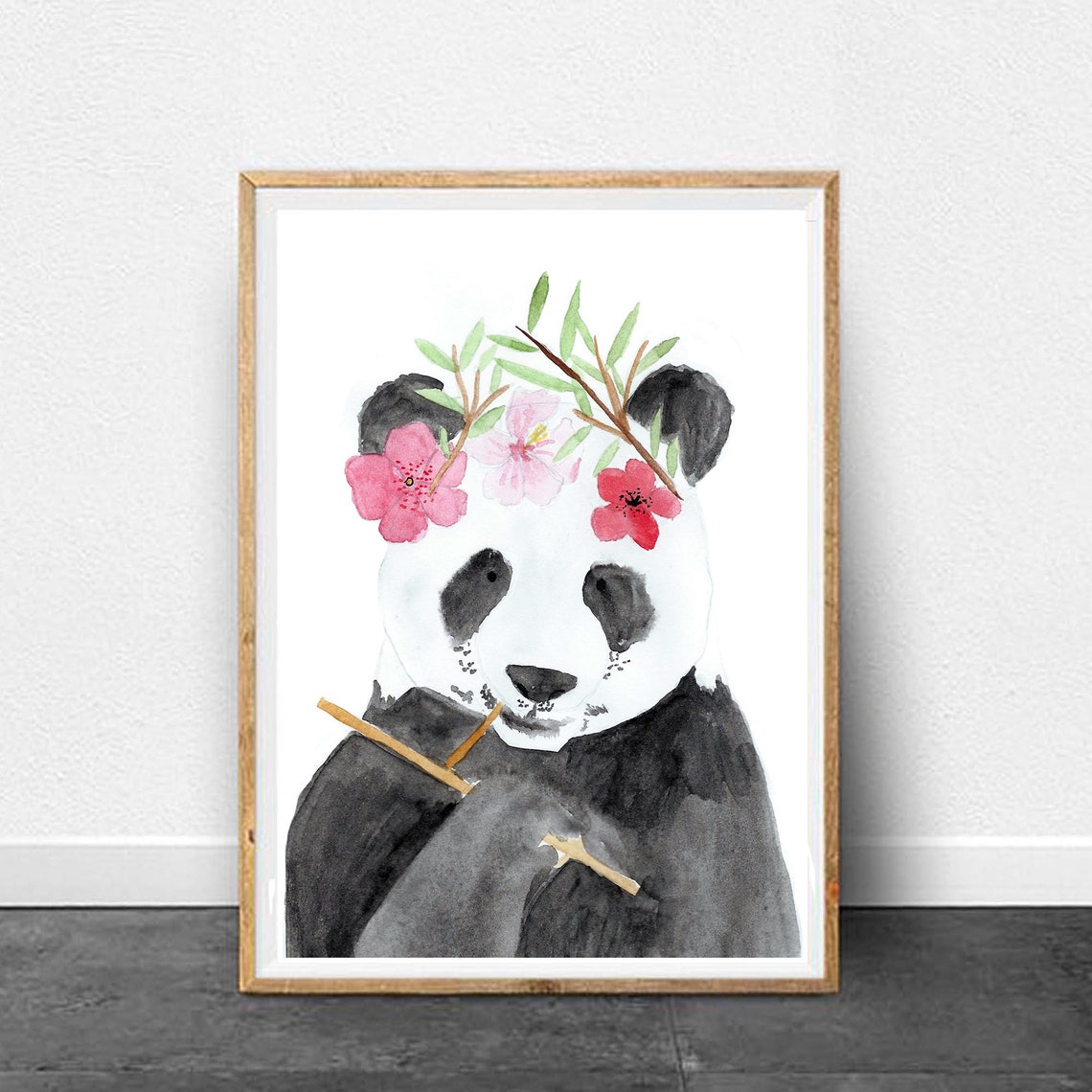 Panda Art Print Animal Print Floral Wall Print Wild Animal - Etsy UK