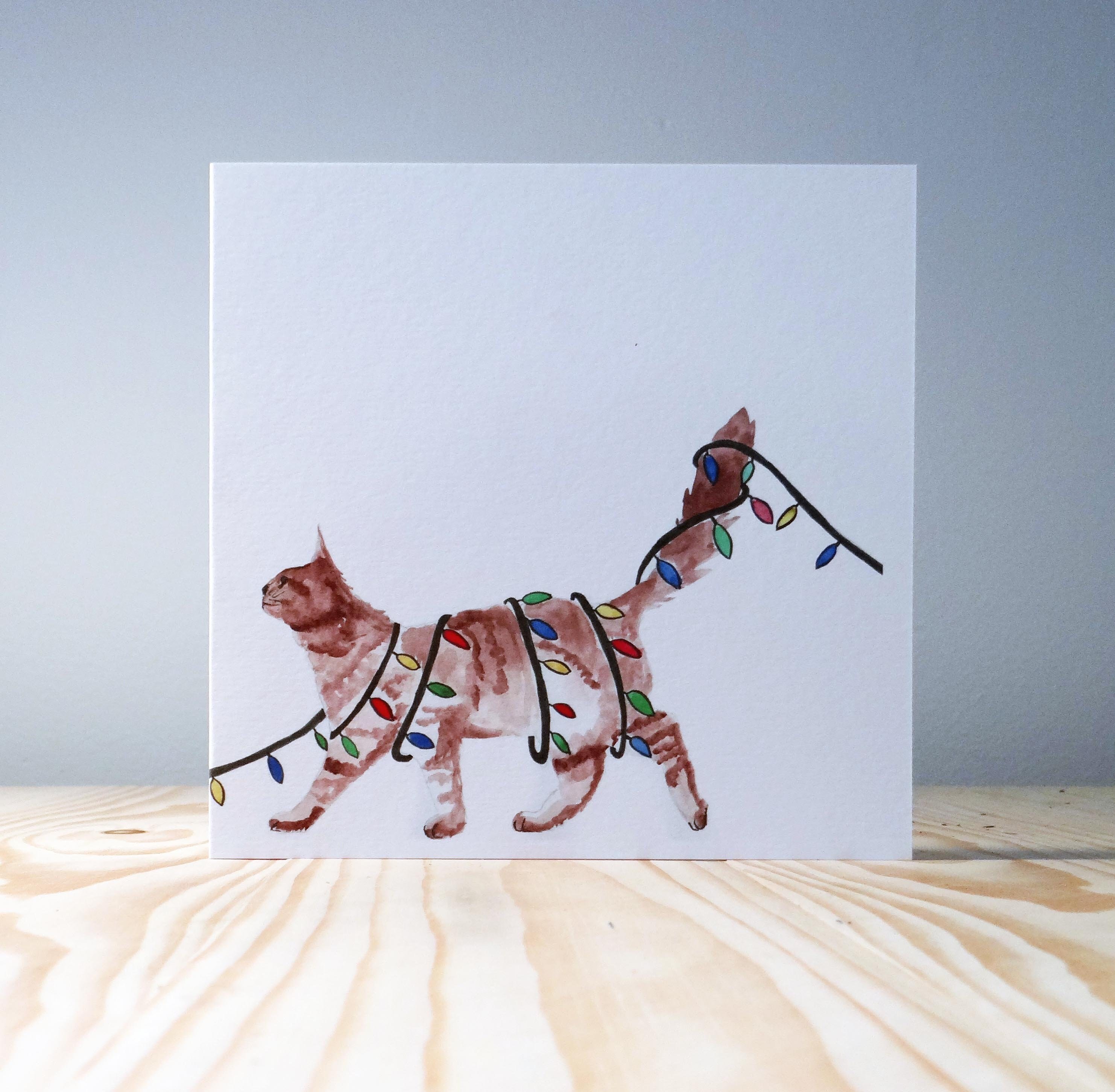 Cat Christmas Card Christmas Cat Card Tabby Cat Card Cat - Etsy