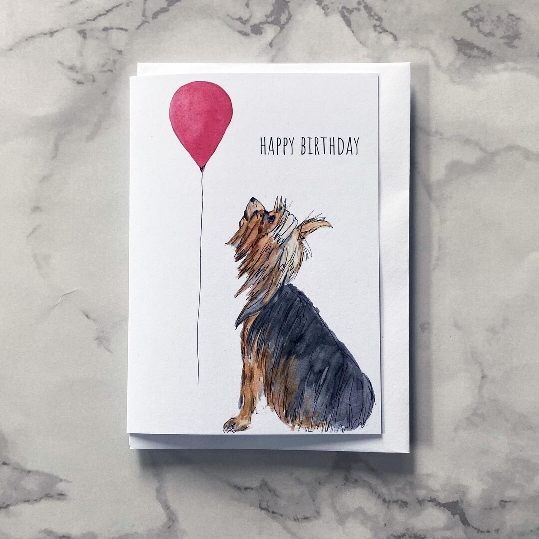 Yorkie Birthday Card: Watercolor Yorkshire Terrier - Etsy