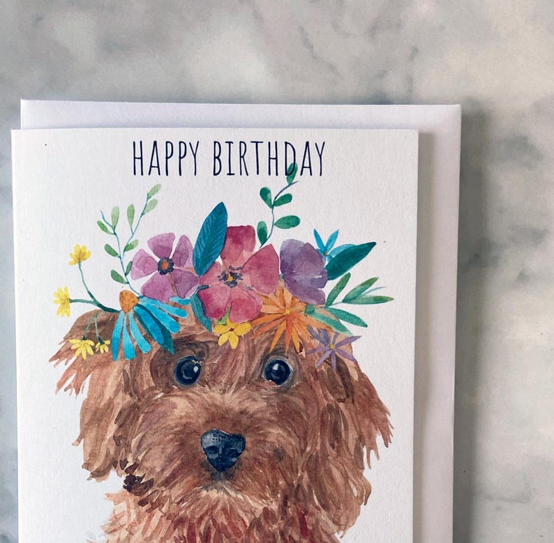 Cavapoo Birthday Card | Cute Cavapoo Puppy Flower Crown Greeting Card ...