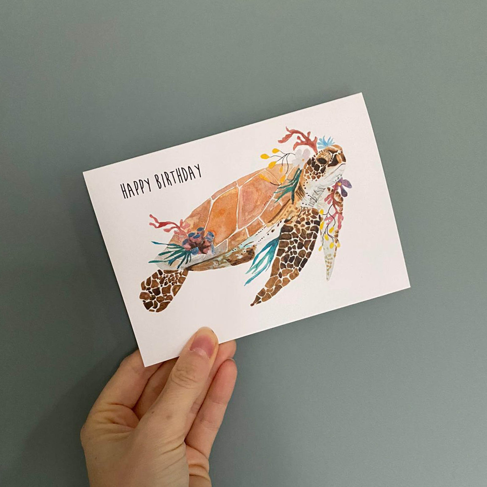 Turtle Birthday Card Turtle Card Animal Birthday Card Sea | Etsy