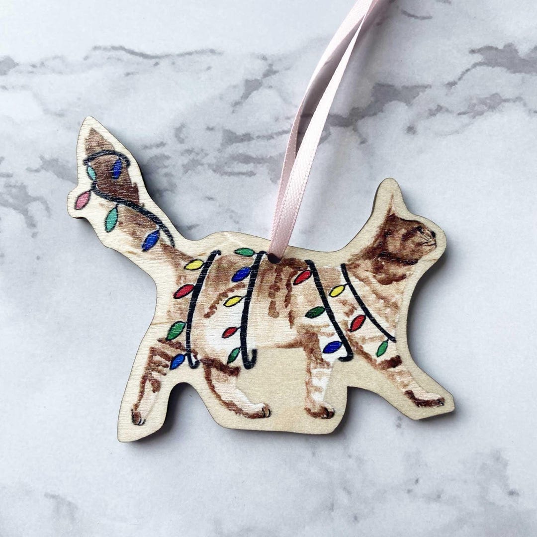 Cat Christmas Decoration, Wooden Cat Decoration, Tabby Cat Christmas ...