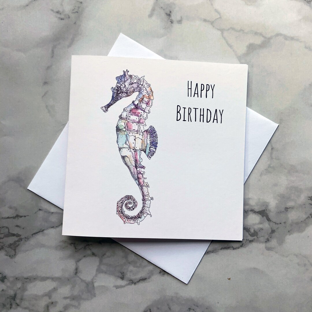 Seahorse Birthday Card, Sea Animal Birthday Card, Seahorse Card - Etsy