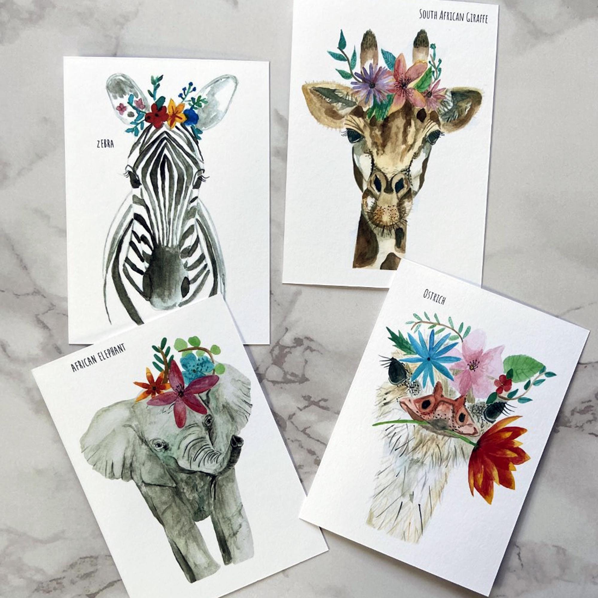 Wild Animal Postcard Set Wild Animal Mini Prints Animal - Etsy UK