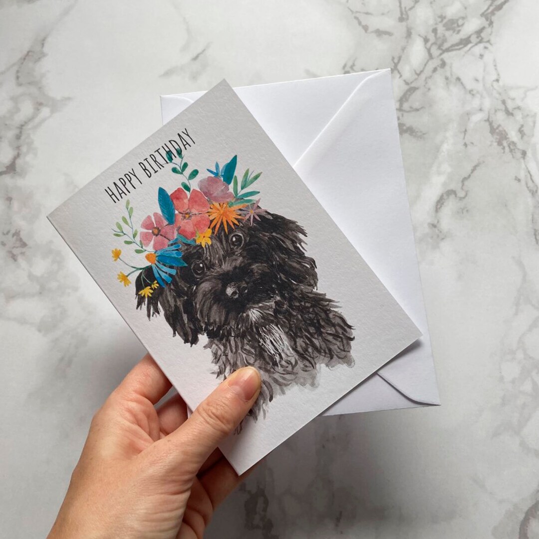 Cavapoo Birthday Card: Watercolor Dog With Flowers - Etsy UK