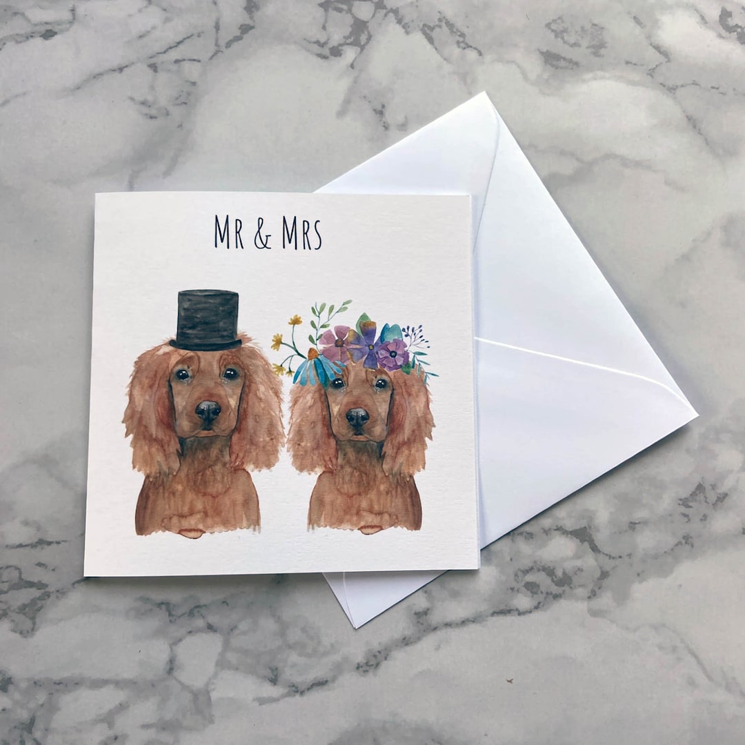 Mr and Mrs Cocker Spaniel Card, Spaniel Wedding Card, Dog Wedding Card ...