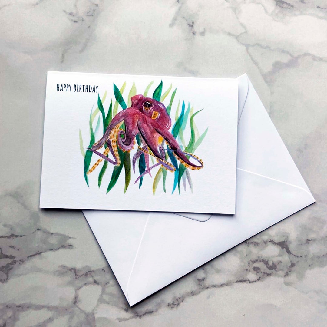 Octopus Birthday Card, Octopus Card, Fish Card - Etsy