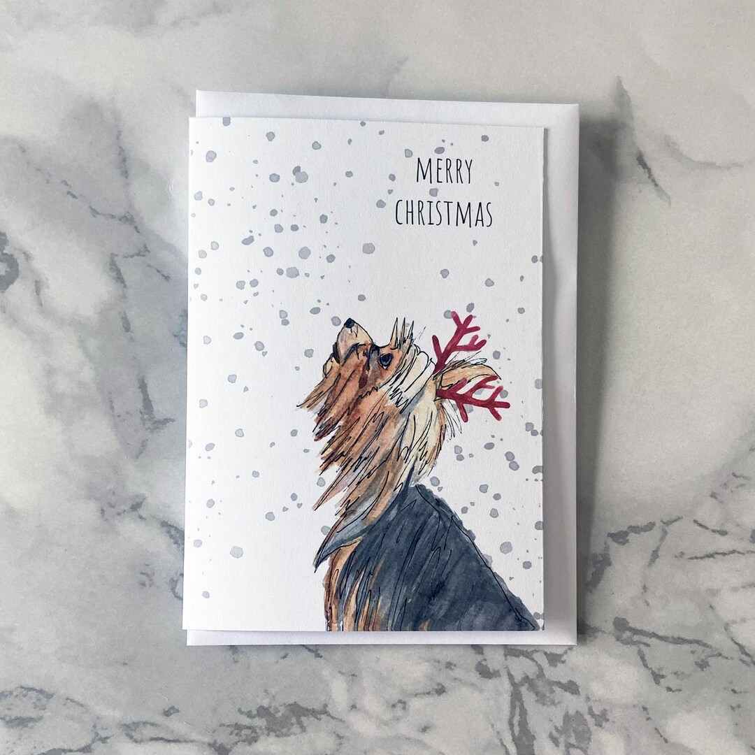 Yorkie Christmas Card | Yorkshire Terrier Christmas Card | Watercolour ...