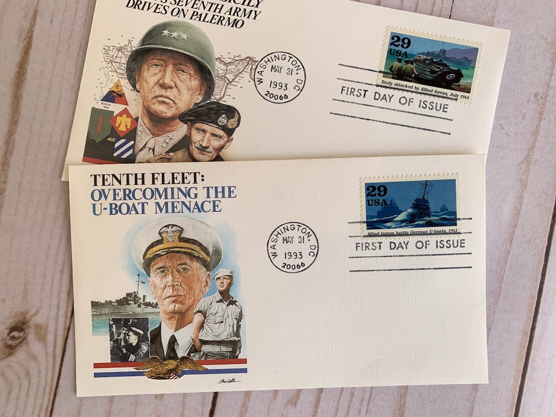 Ten First Issue Stamp and Artwork on Envelopes of WW2 Images. Beautiful ...