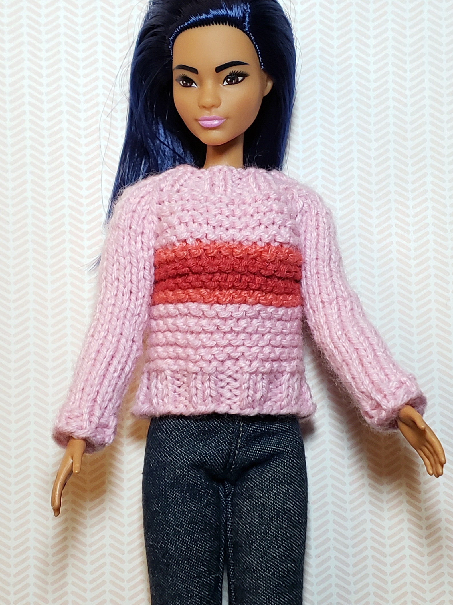 Barbie Doll Size Sweater - Pink and Red - Etsy