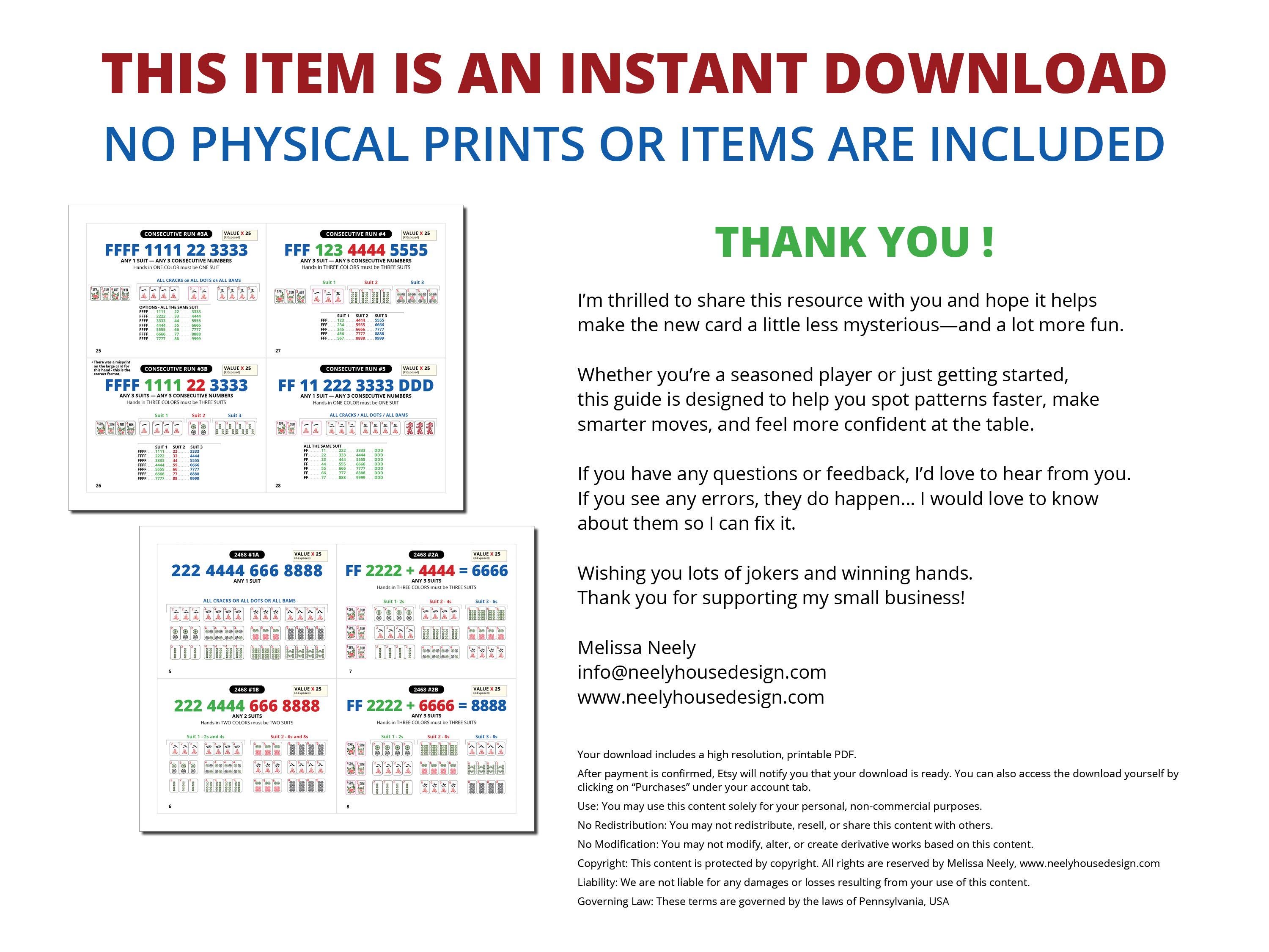 2025 Mah Jongg Flash Cards: Visual Learning Guide 4-up (digital ...