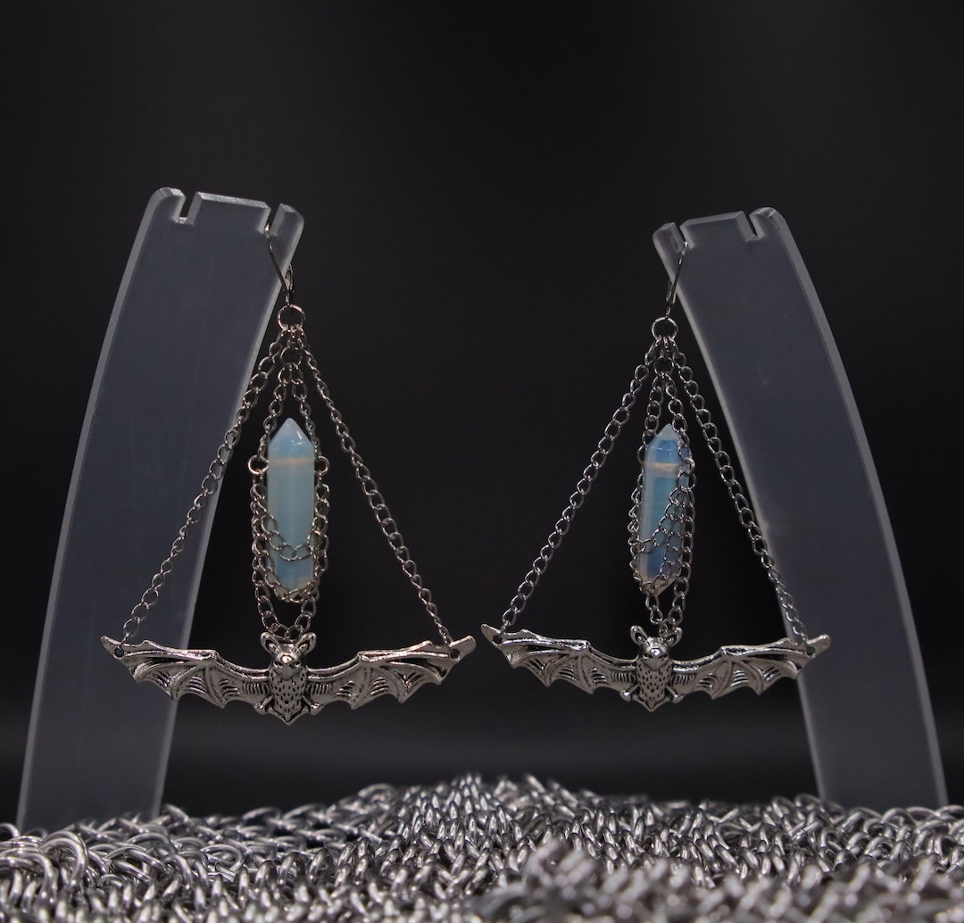 Opalite Bat Earrings | Murdoch’s Macabre | Nickel-free Charms ...