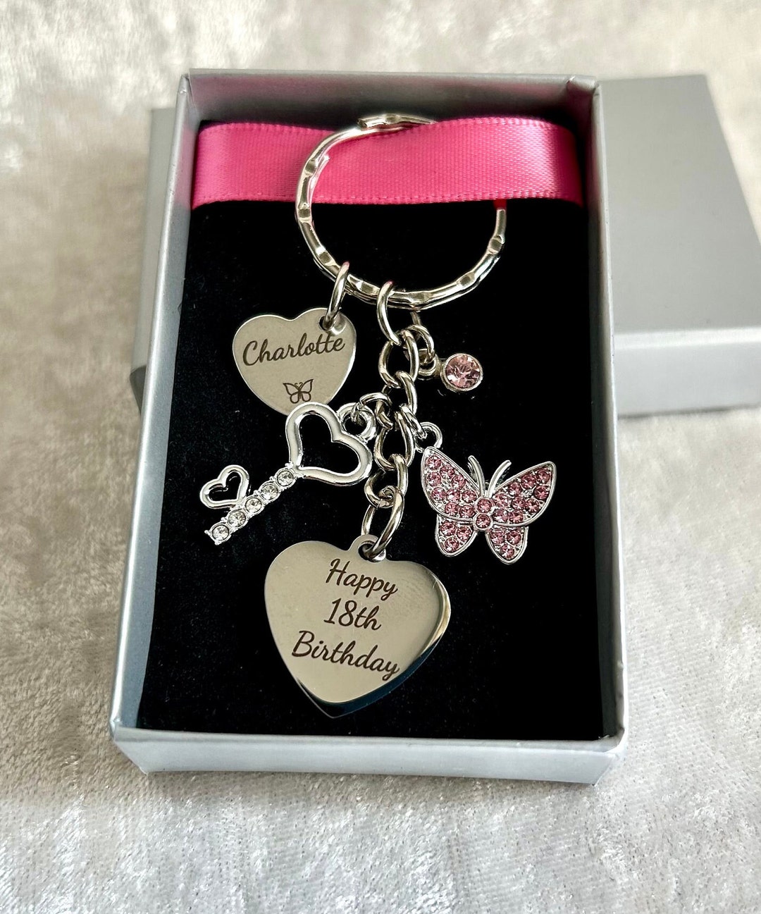 Personalised Birthday Keepsake Keyring, Any Age Keyring, Butterfly ...