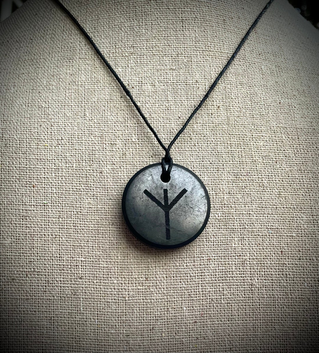 Shungite Algiz Rune Pendant Necklace for Protection, Grounding, and ...