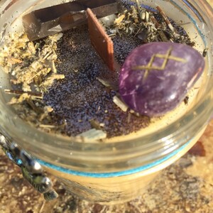 Seidr Rune Candle- 3 Mystery Runes- Smoky Quartz Point- Natural Beeswax ...
