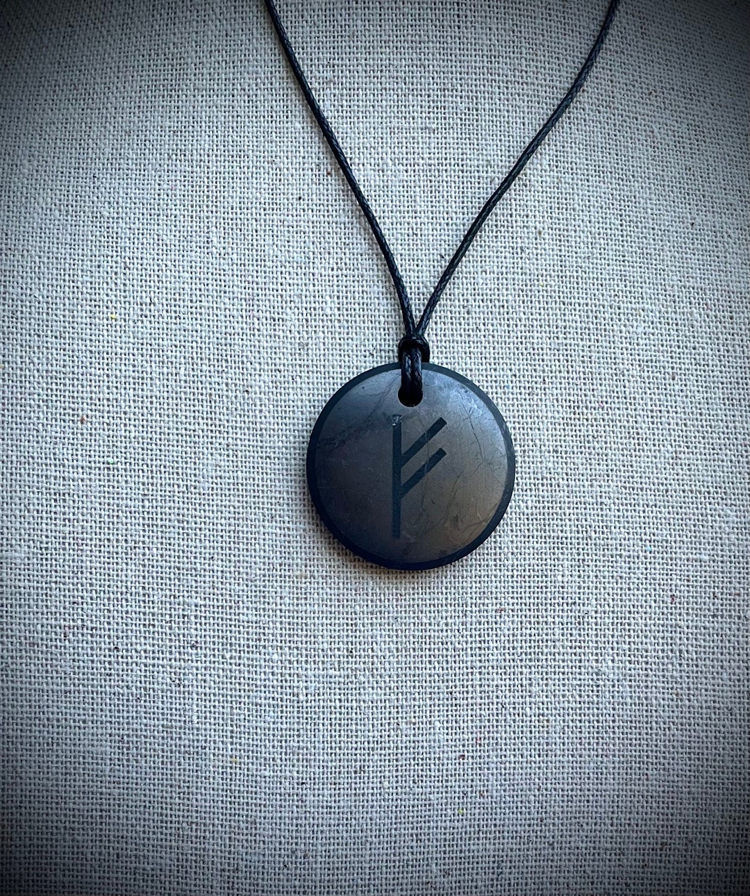 Shungite Fehu Rune Pendant Necklace for Prosperity, Protection ...
