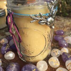 Seidr Rune Candle- 3 Mystery Runes- Smoky Quartz Point- Natural Beeswax ...
