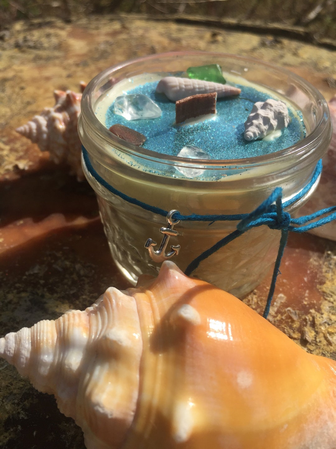 Njord Sea God Beeswax Candle: Shells, Sea Glass & Anchor Charm - Etsy