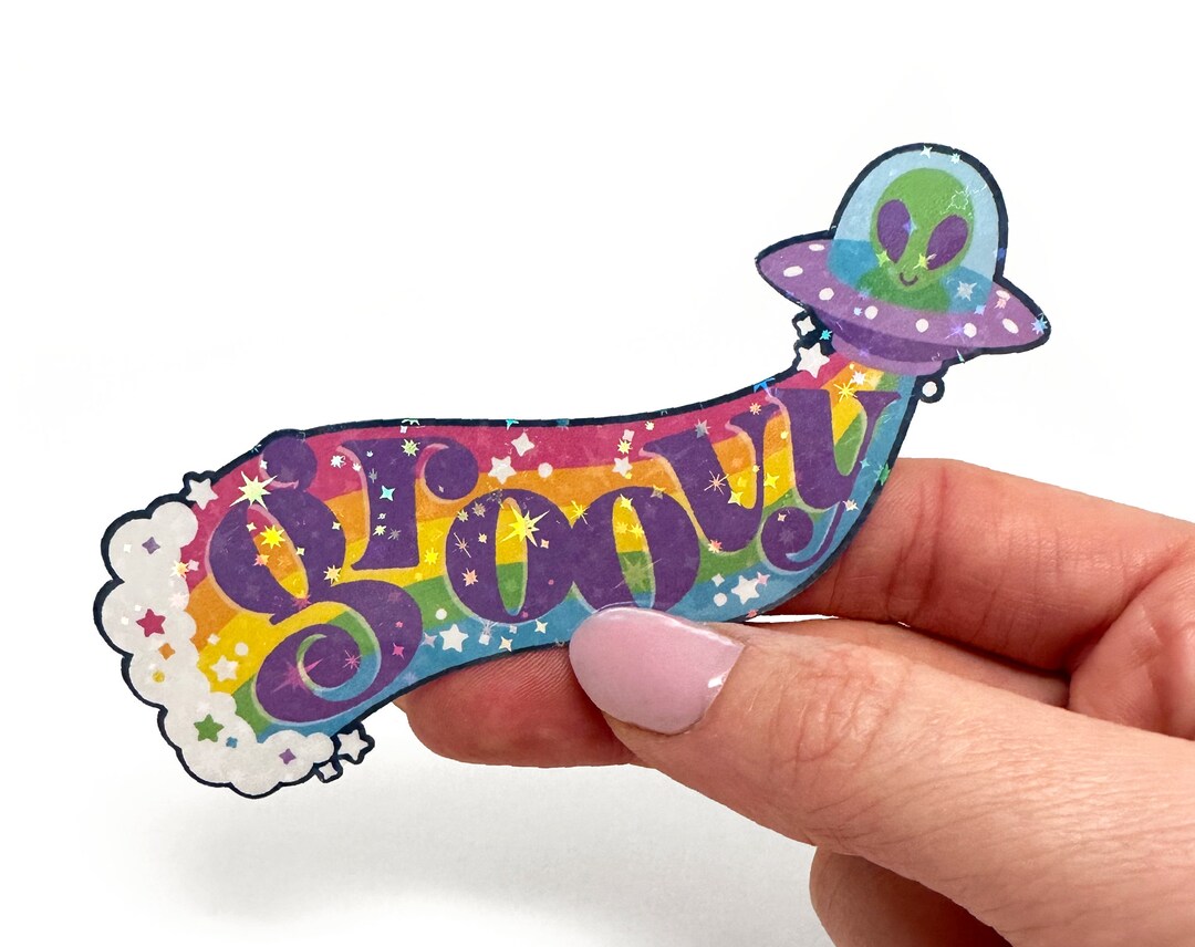 Groovy Alien Sticker Rainbow Holographic Water Resistant - Etsy