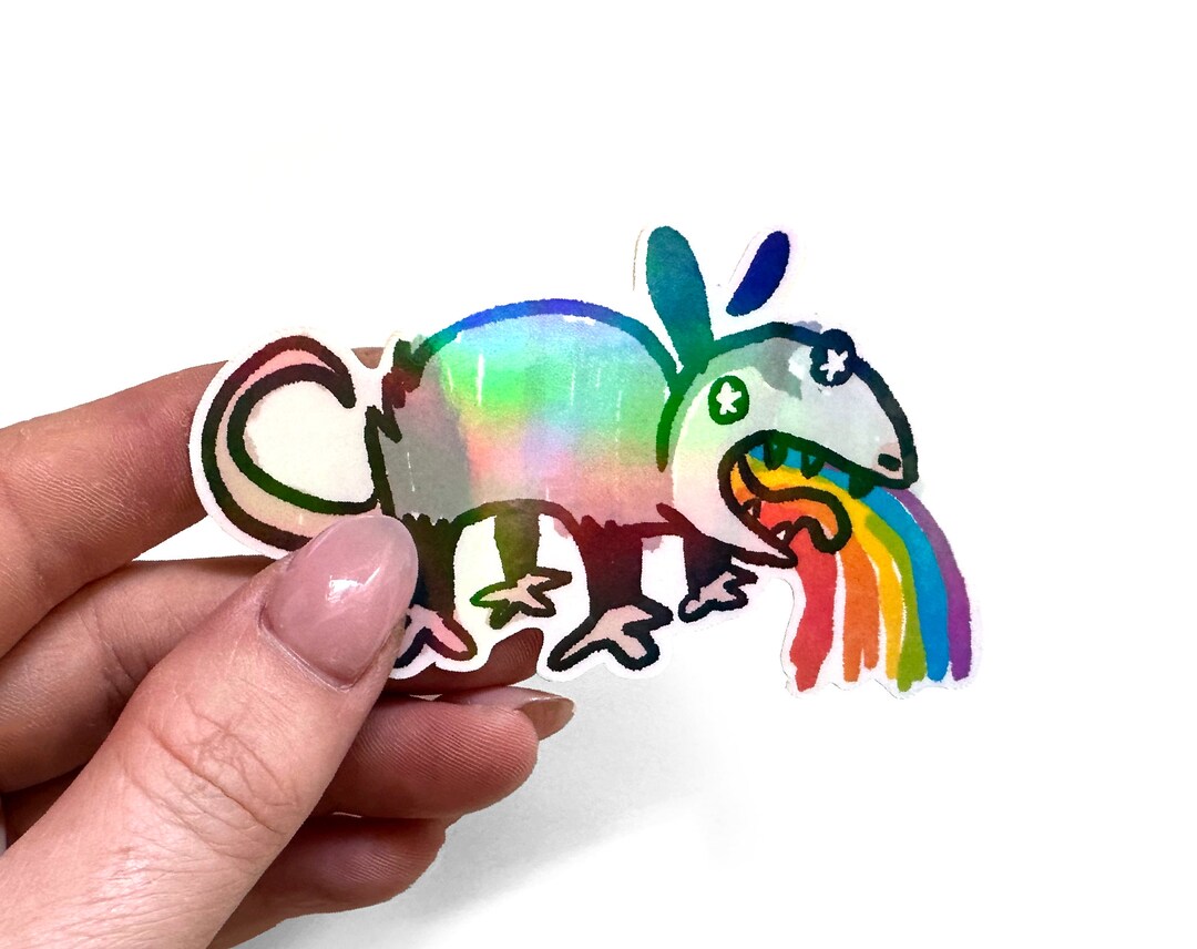 Rainbow Pride Possum Waterproof Holographic Sticker Handmade Cute Funny ...