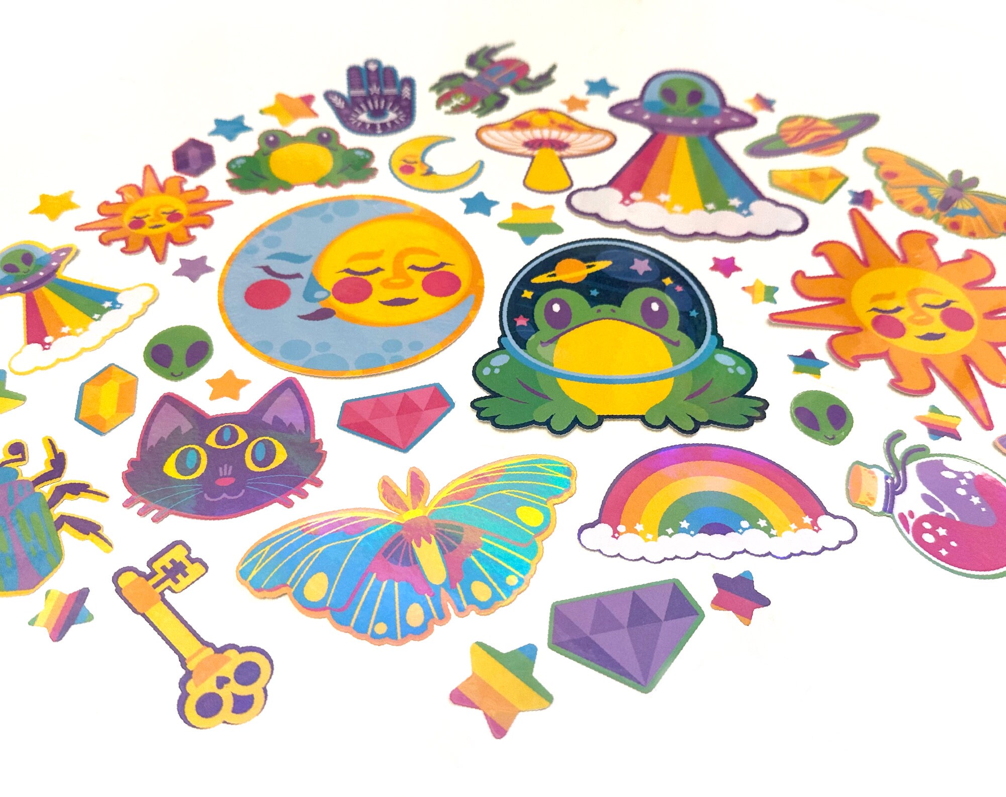 50 Sticker Pack Holographic Space Witch Theme Aliens Witches Magic Sun ...