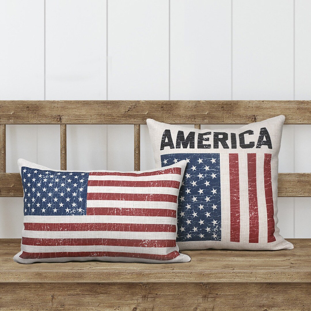 American Flag Pillows: Patriotic Vintage Style Farmhouse Decor - Etsy