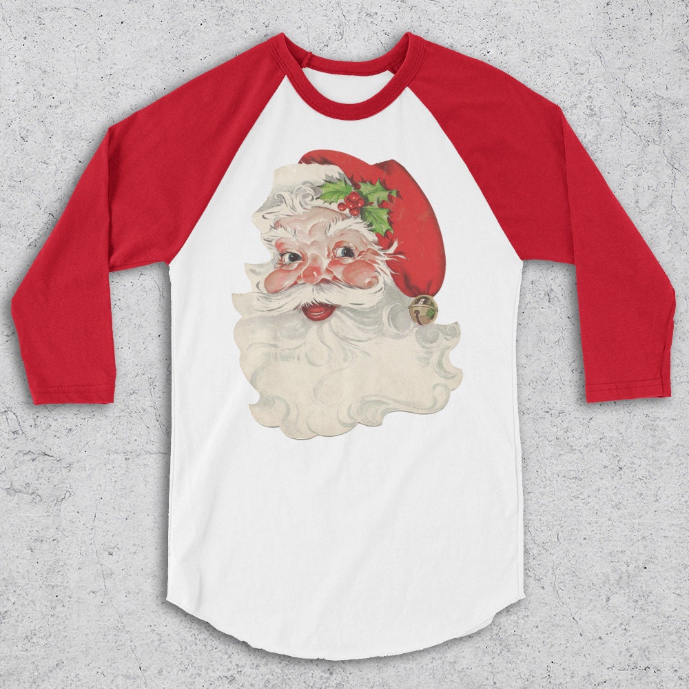 Santa Shirt Retro Christmas Raglan T Shirts Vintage Santa | Etsy