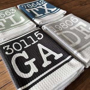 Zip Code Dish Towel Custom 16 X 24 Kitchen Waffle Weave Tea | Etsy