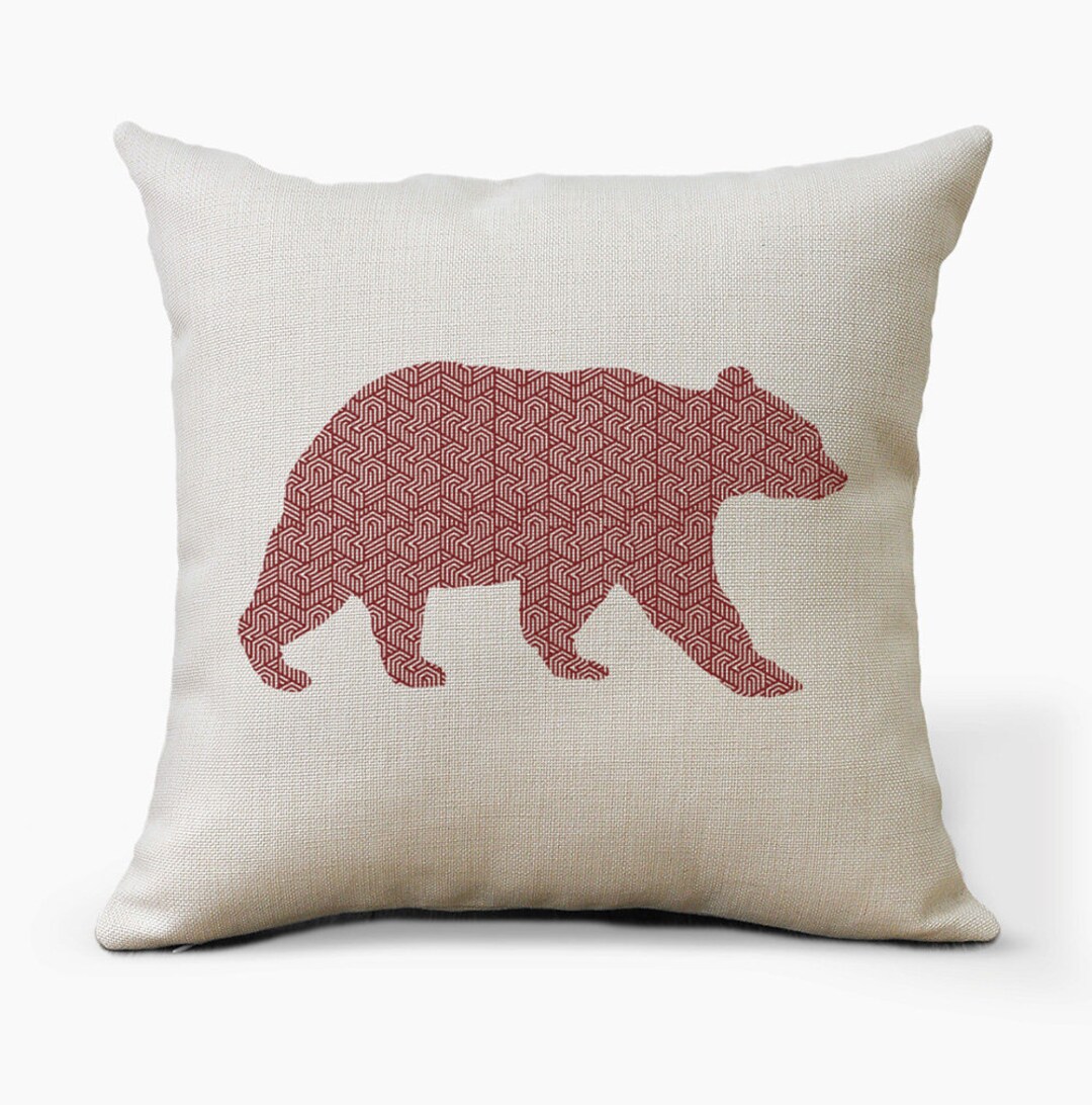 Bear Farmhouse Pillow | Geometric Pattern Throw Pillow | Natural & Gray ...