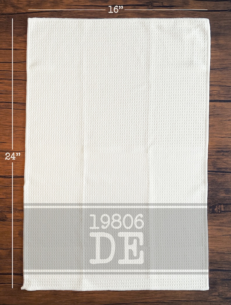 Custom Zip Code Waffle Weave Kitchen Tea Towel: Personalized State Gift ...