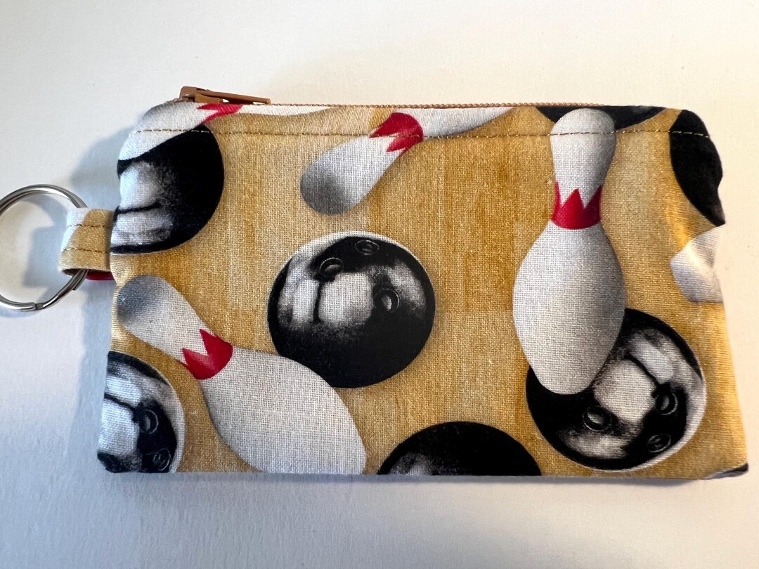 Bowling Zipper Pouch, Cotton Fabric, Coin Purse W/ Key Ring, ID Gift ...