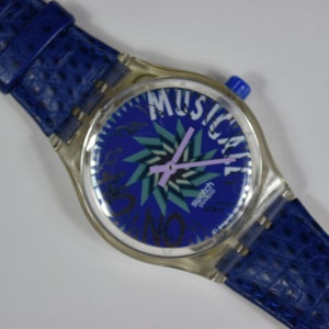 Vintage Swatch Watch - Blue Leather Musical Unisex Watch - Etsy