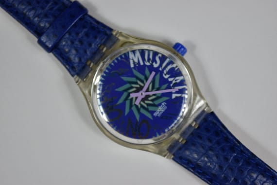 Vintage Swatch Watch - Blue Leather Musical Unisex Wa… - Gem