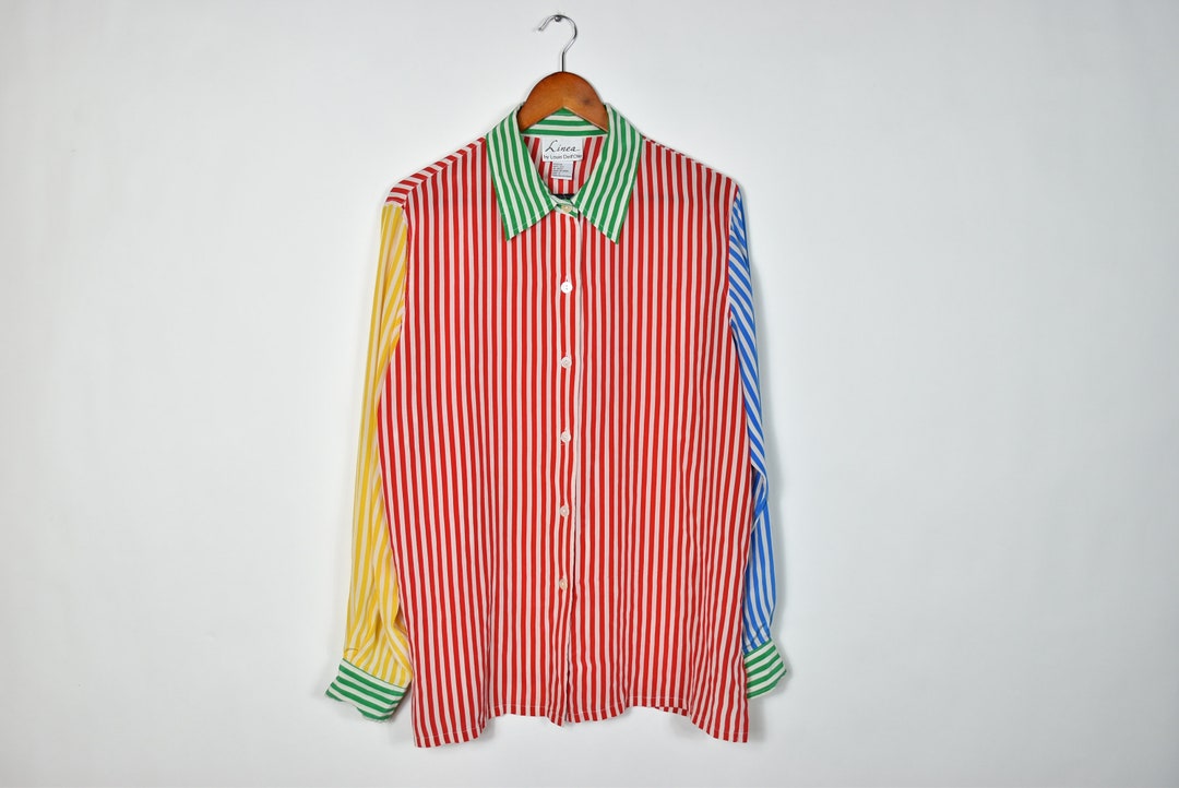 Vintage Striped Primary Color Button up Shirt - Etsy