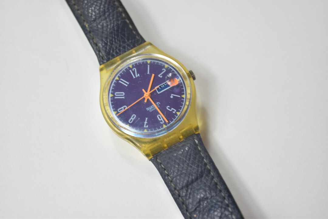 Vintage 1994 Leather Swatch Watch - Etsy