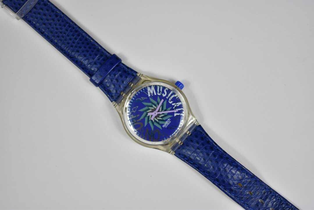 Vintage Swatch Watch - Blue Leather Musical Unisex Watch - Etsy