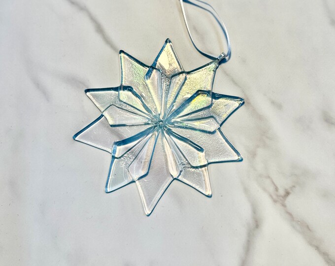 Handmade Iridescent Fused Glass Snowflake Ornament - Etsy