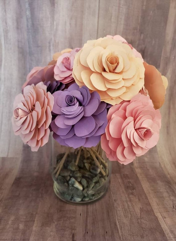 Paper Flowers with Stems Medium Paper Flowers with Leaves | Etsy