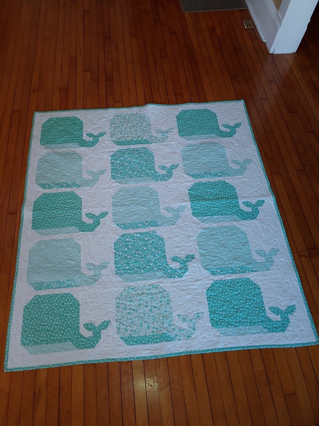 Little Whale Baby or Toddler Quilt, Handmade Patchwork Quilt, Modern ...