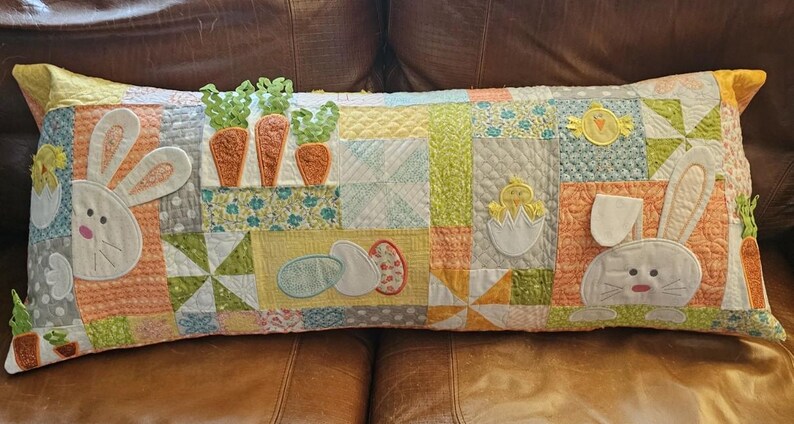 Quilted Kimberbell Hoppy Easter Bench Pillow Cover: Handmade Appliqued ...