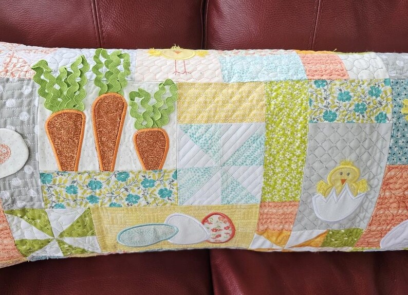 Quilted Kimberbell Hoppy Easter Bench Pillow Cover: Handmade Appliqued ...